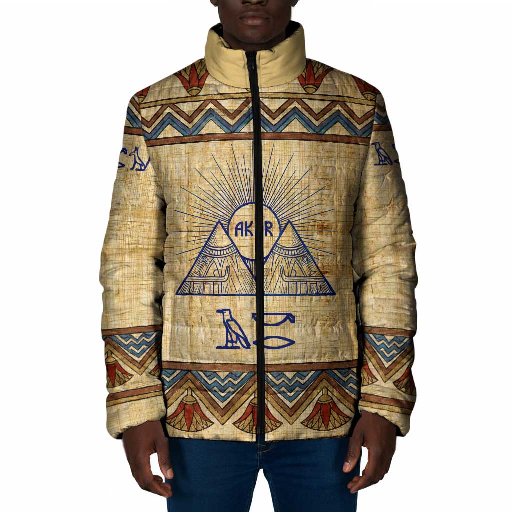 Aker Ancient Egyptian Padded Jacket with Hieroglyphic Pattern, Pyramid ...