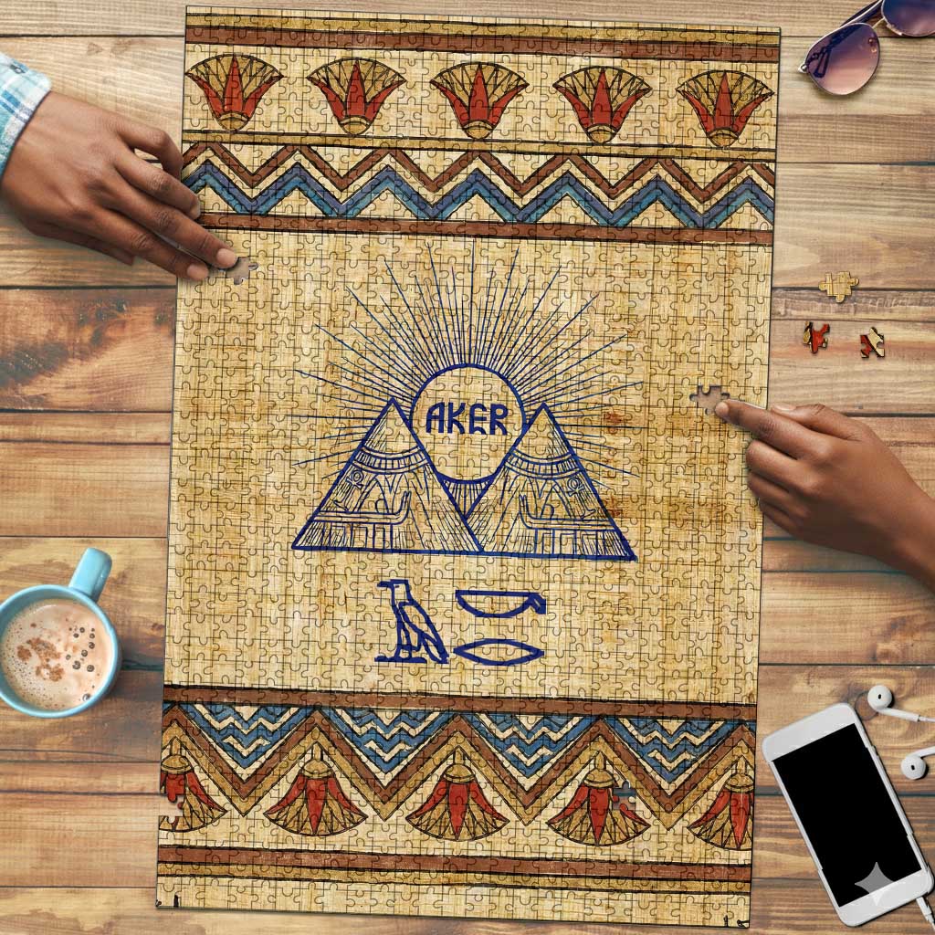 Aker Ancient Egyptian Puzzle with Hieroglyphic Pattern, Pyramid Symbol ...