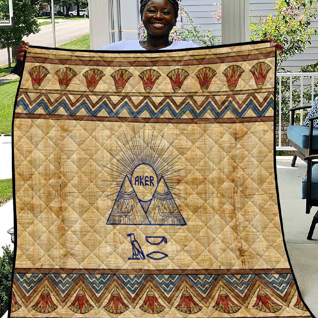 Aker Ancient Egyptian Quilt with Hieroglyphic Pattern, Pyramid Symbol ...