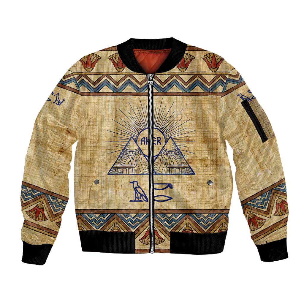 Aker Ancient Egyptian Sleeve Zip Bomber Jacket with Hieroglyphic ...