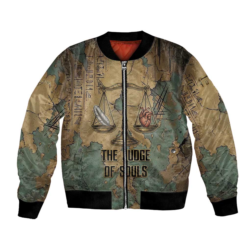 Anubis Bomber Jacket Ancient Egyptian Aged Papyrus, Scales of Justice ...
