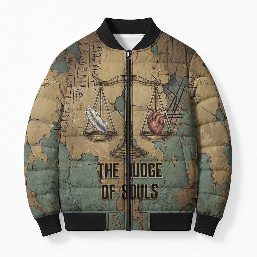 Anubis Bomber Puffer Jacket Ancient Egyptian Aged Papyrus, Scales of ...