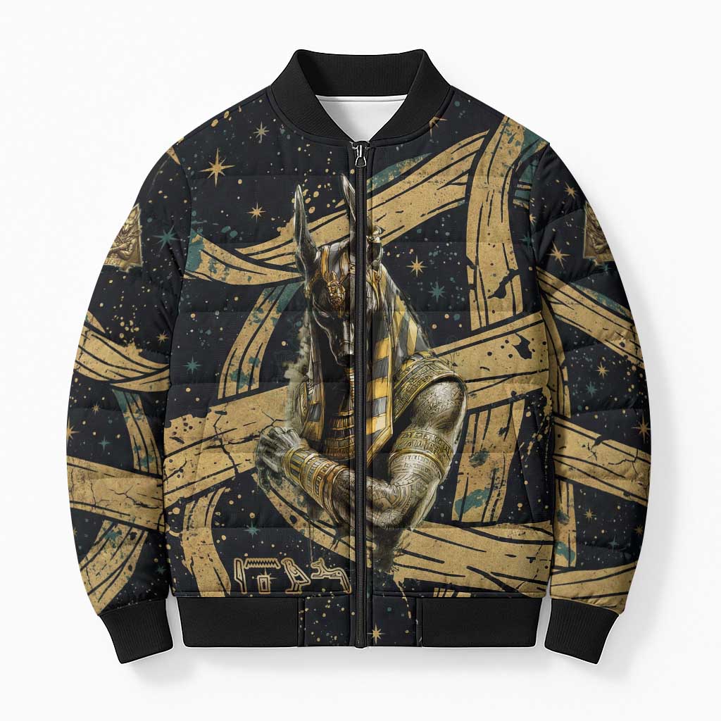 Anubis Ancient Egyptian Bomber Puffer Jacket with Starry Mummy Wrap ...