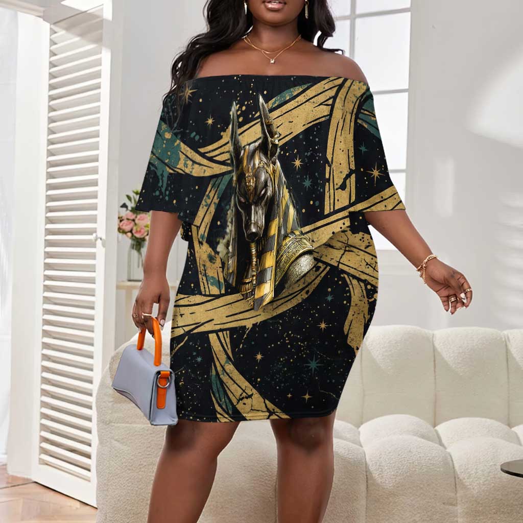 Anubis Ancient Egyptian Off Shoulder Short Dress with Starry Mummy Wrap ...
