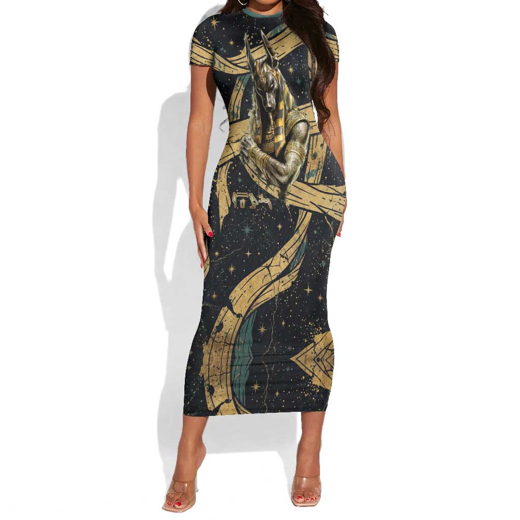 Anubis Ancient Egyptian Short Sleeve Bodycon Dress with Starry Mummy ...