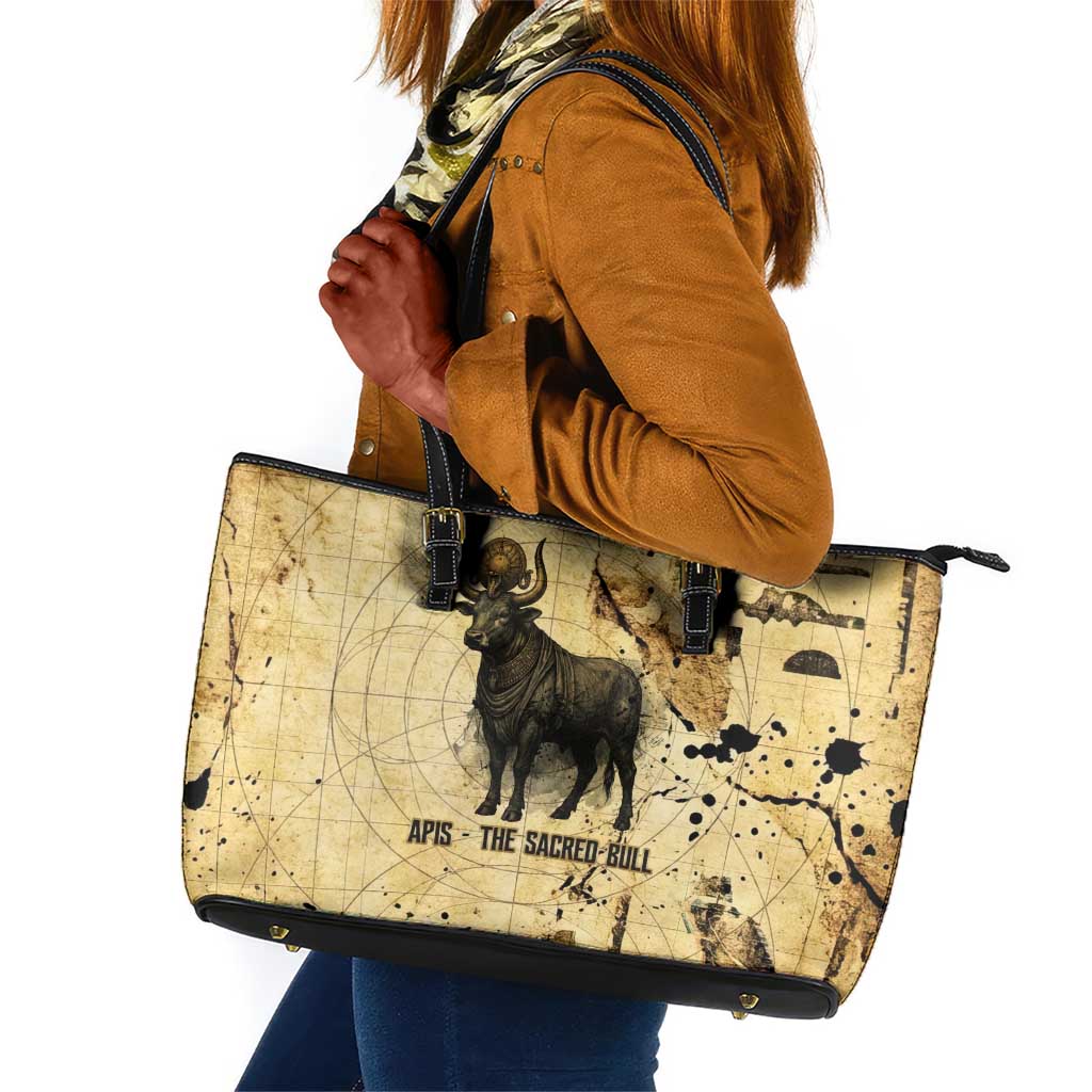 Apis Leather Tote Bag Ancient Egyptian Papyrus Map, Egyptian Crown Bull ...