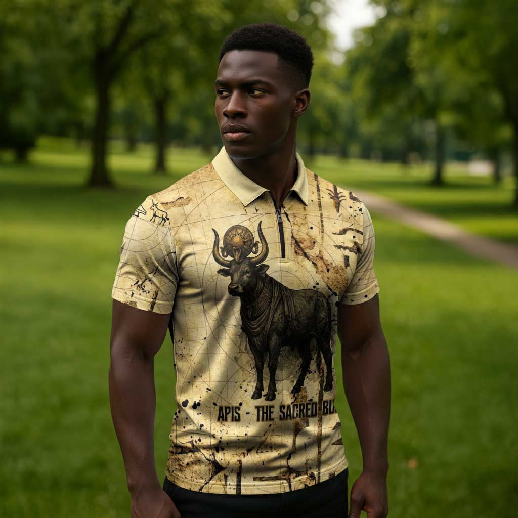 Apis Zipper Polo Shirt Ancient Egyptian Papyrus Map, Egyptian Crown ...