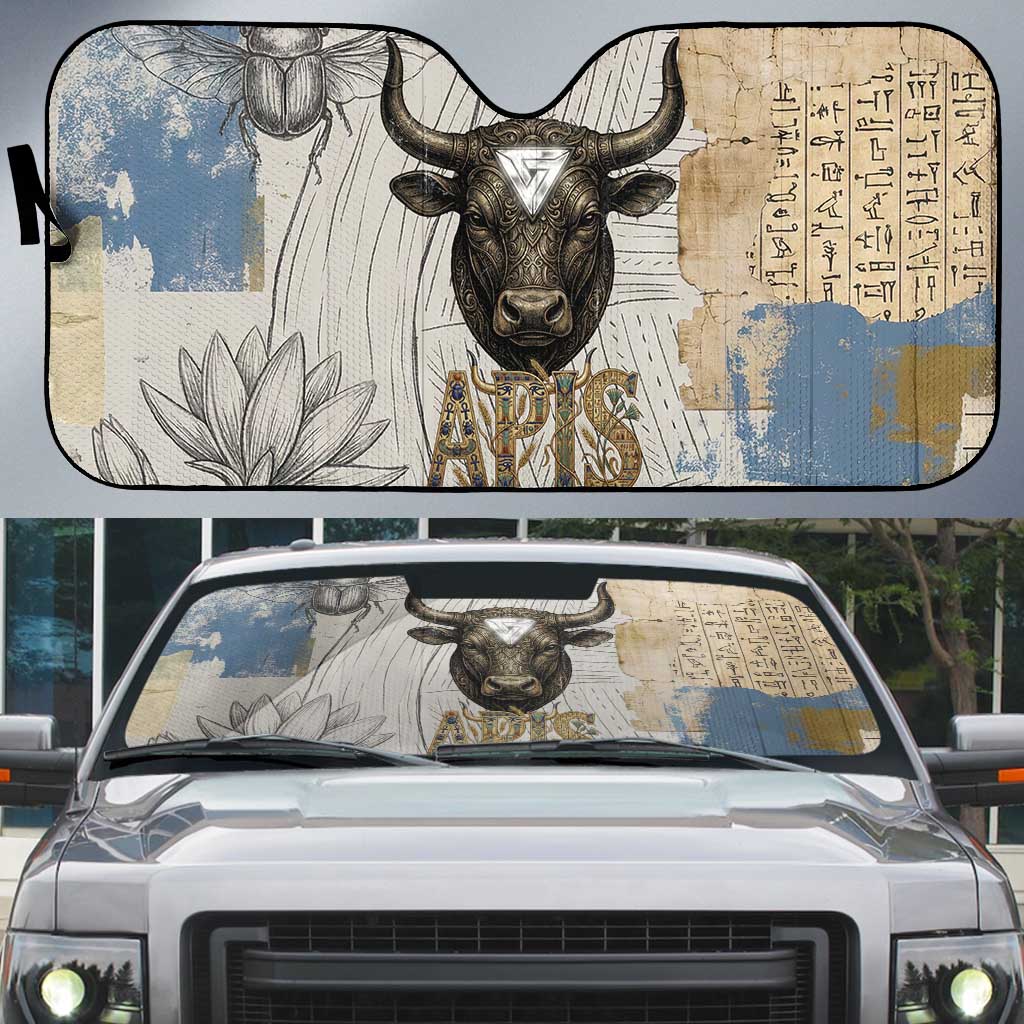 Apis Ancient Egyptian Auto Sun Shade with Beige-Gray Hieroglyphic ...
