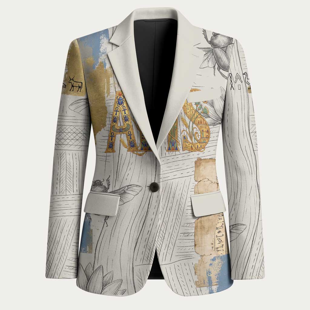 Apis Ancient Egyptian Blazer with Beige-Gray Hieroglyphic, Ornate Bull ...
