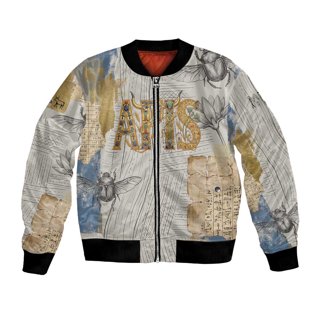 Apis Ancient Egyptian Bomber Jacket with Beige-Gray Hieroglyphic ...