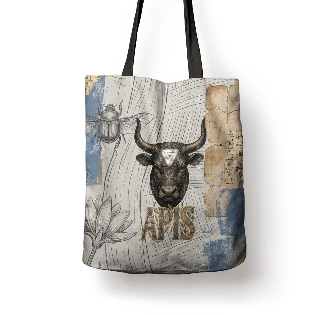 Apis Ancient Egyptian Tote Bag with Beige-Gray Hieroglyphic, Ornate ...