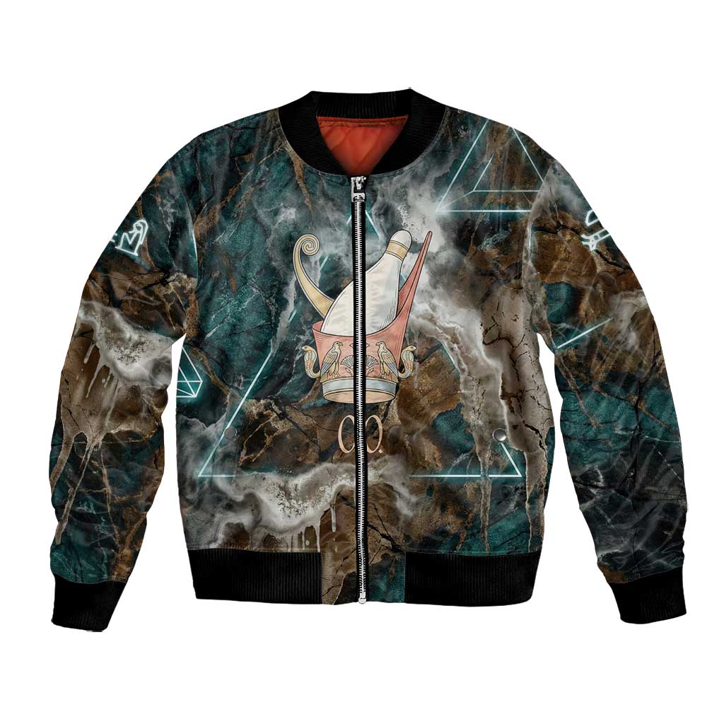Atum Bomber Jacket Ancient Egyptian Teal Marble Smoke, Solar Barque ...