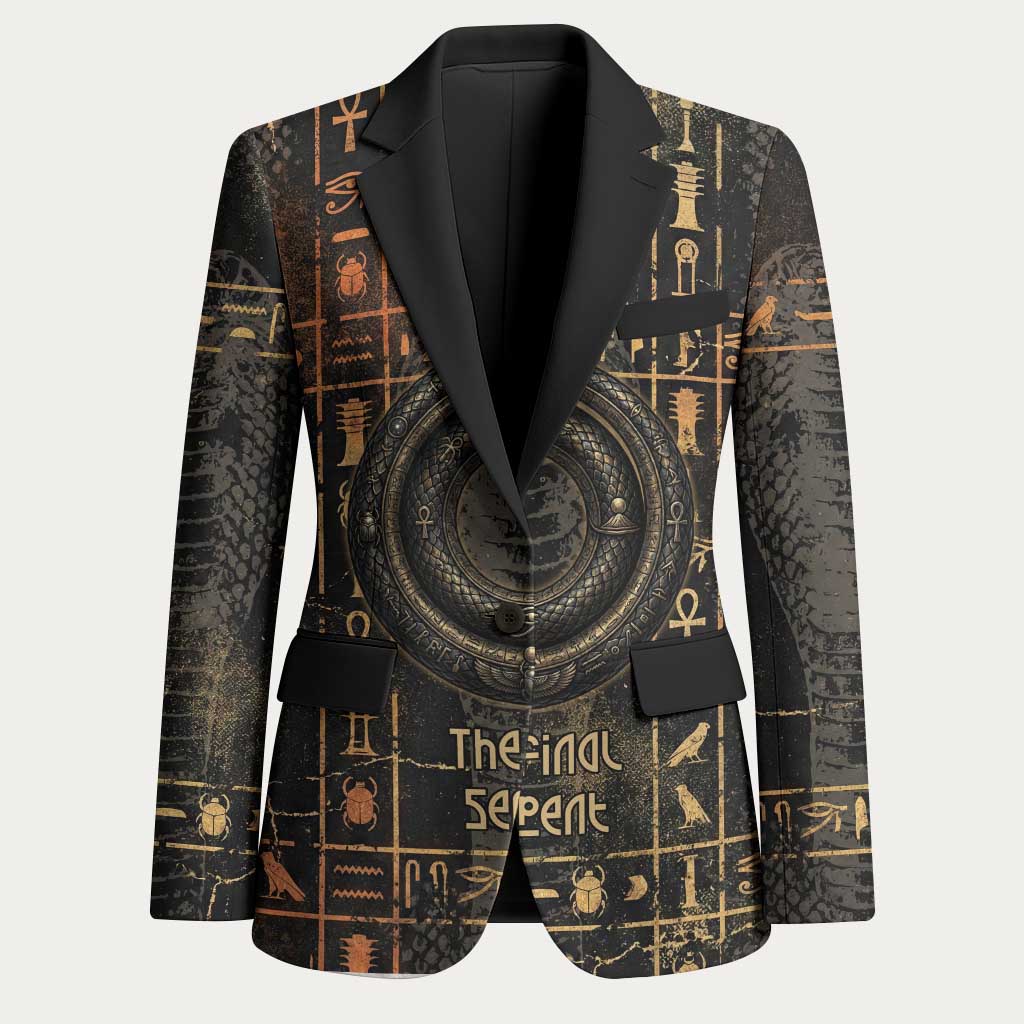 Atum Ancient Egyptian Blazer with Dark Hieroglyph Grid, Ouroboros ...