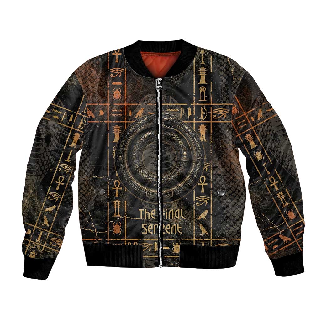 Atum Ancient Egyptian Bomber Jacket with Dark Hieroglyph Grid ...
