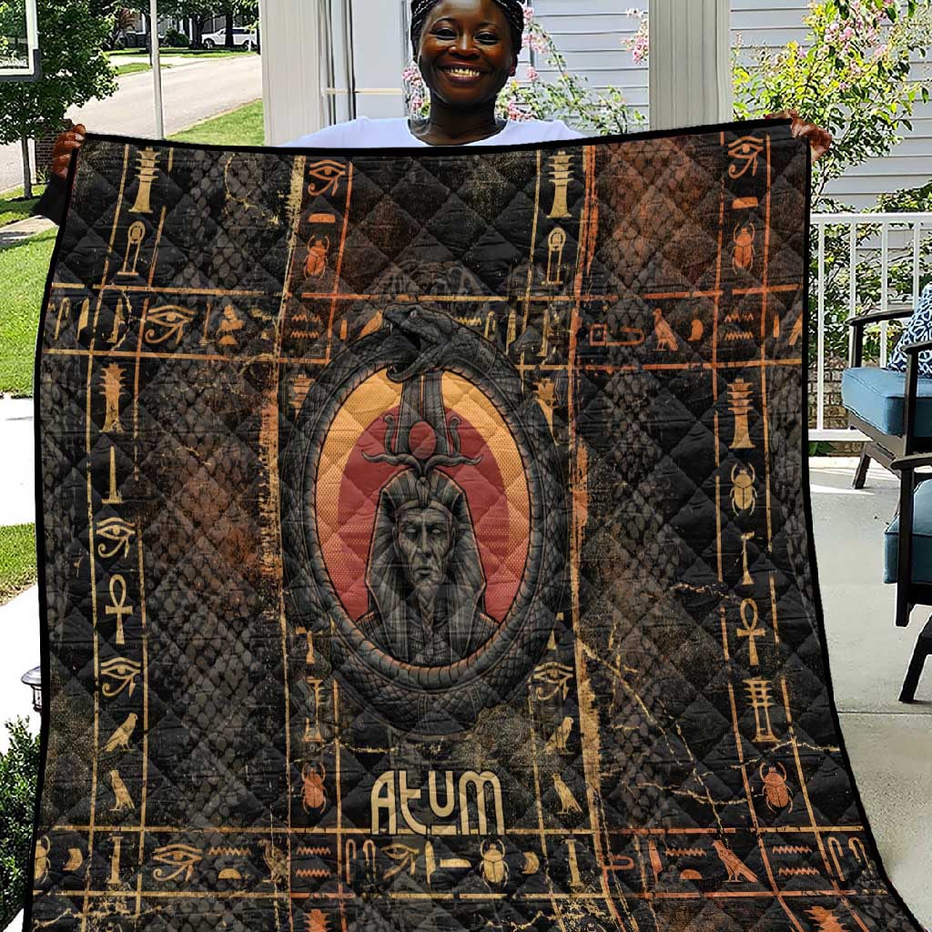 Atum Ancient Egyptian Quilt with Dark Hieroglyph Grid, Ouroboros ...