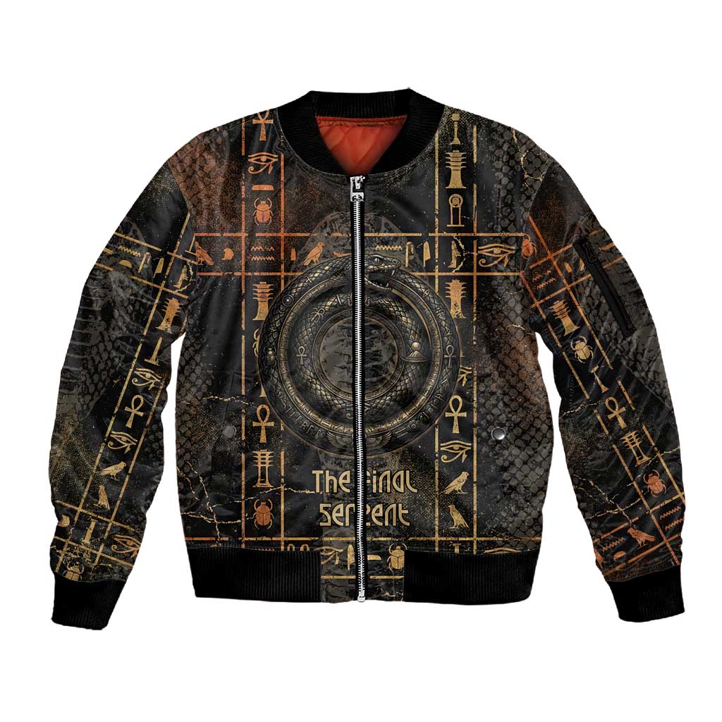 Atum Ancient Egyptian Sleeve Zip Bomber Jacket with Dark Hieroglyph ...