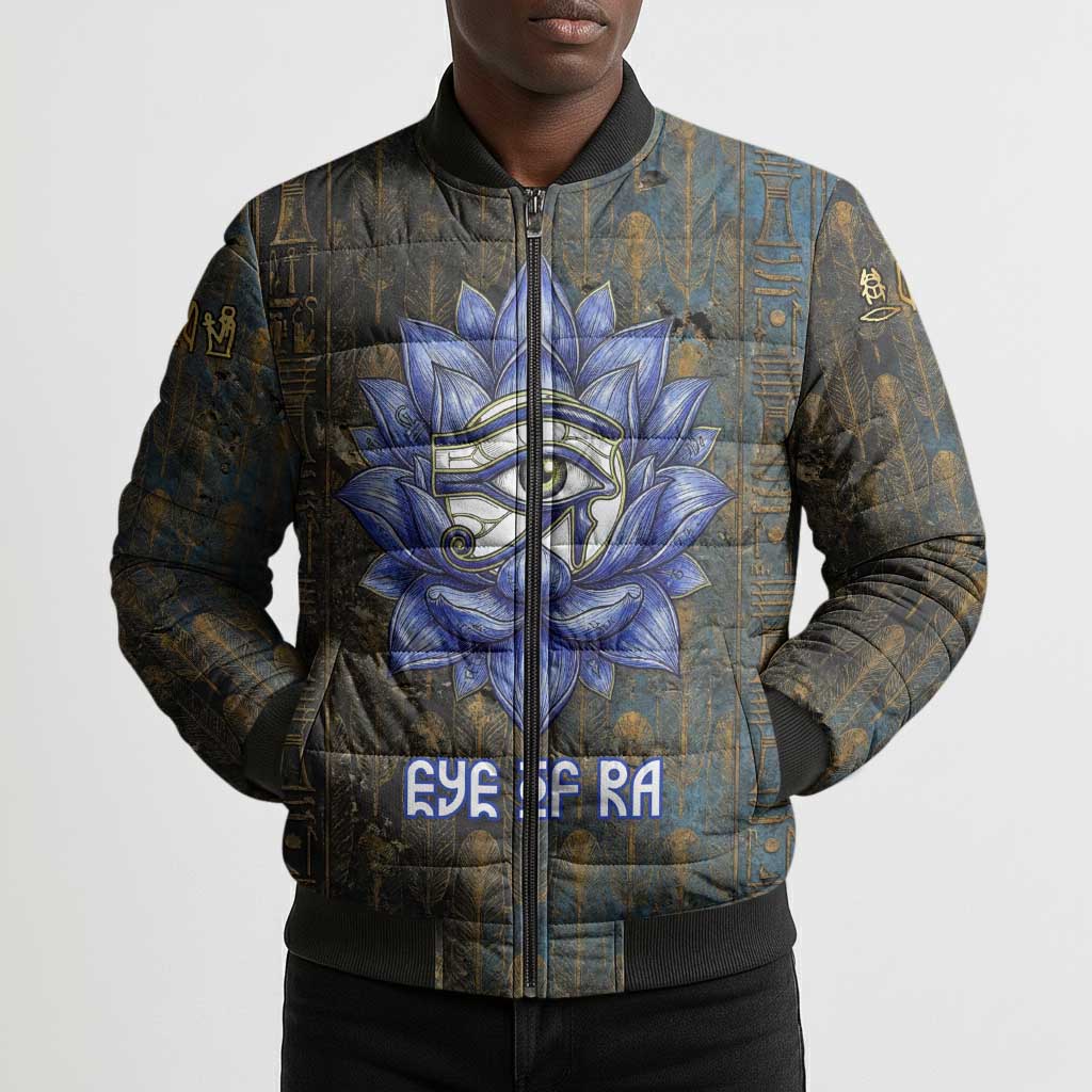Khepri Ancient Egyptian Bomber Puffer Jacket Dark Hieroglyphic, Blue ...